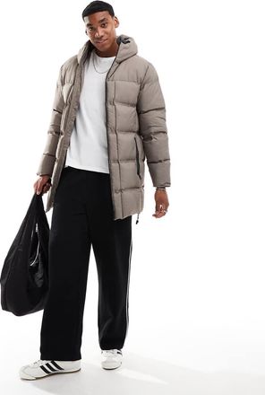 Brave Soul Doudoune longue à capuche avec détail matelassé - Taupe-Noir