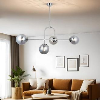 Opviq Cobalt Metal Chandelier, Ø18 cm Glass Cap, Adjustable Height 85-115 cm, 4 x E27 Max 40W, Elegant Design for Modern Spaces, IP20 Rated, Bulb Not Includ