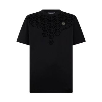 Philipp Plein Homme, Tops, Noir, Taille: S Round Neck T-Shirt Hexagon
