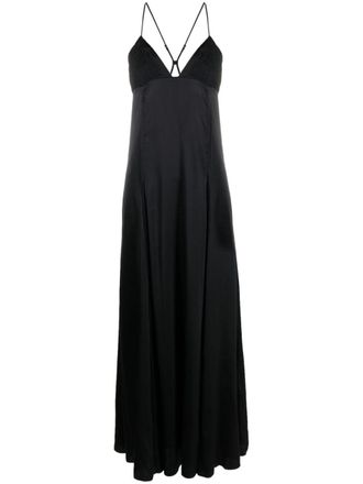 Forte_Forte robe longue &agrave; d&eacute;tails en dentelle - Noir