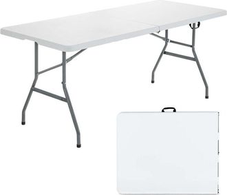 Costway Table de Camping Table Pliante Transportable en Plastique et Acier Robuste Table de Jardin 180 x 73 x 73 cm Blanche - Costway
