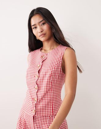 Nobody's Child Veston densemble en coton m&eacute;lang&eacute; &agrave; carreaux vichy et bords festonn&eacute;s - Rouge