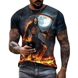 Generic Chemise &agrave; motif t&ecirc;te de mort pour homme - Col rond - Chemise squelette &agrave; manches courtes - T-shirt d&eacute;contract&eacute; pour l&eacute;t&eacute; - T-shirt basique pour les lo
