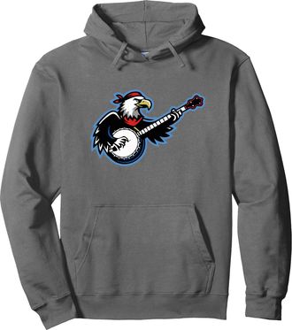 Giant Step Design Co. Hippie Bald Eagle Patriotic Banjo Player Pullover Hoodie