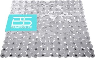 Brandsseller Tapis de Douche Anti-Glisse 53 x 53 cm Insert pour Douche Antidérapant en PVC Aspect Pierre Carrée - Transparent Noir