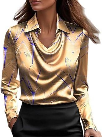 Generic Chemisier Femme Chic et &Eacute;l&eacute;gant Chemisier Satin Chemises et Blouses Mode Tunique Blouse Imprim&eacute;/Uni Vetement Funky Haut D&eacute;contract&eacute; Tshirt Manches Lon