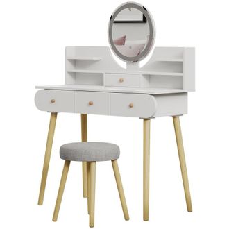 Vicco Schminktisch Edda, Wei&szlig;, 100 cm mit LED-Spiegel und Hocker