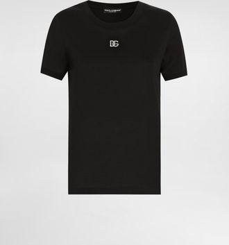 Dolce & Gabbana Baumwoll-t-shirt Mit Logo Dg Crystal - Frau T-shirts Und Sweatshirts Schwarz Baumwolle 36