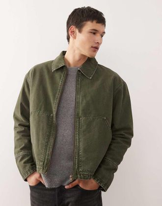 Weekday Veste style utilitaire - Kaki d&eacute;lav&eacute;-Vert