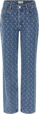 Marine Serre Femme, Jeans, Bleu, Taille: 40 FR Moon Laser Straight Denim Jeans