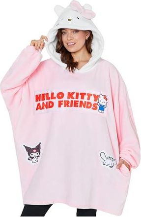 Hello Kitty Sanrio Poncho Plaid Oversize Femme et Ado, Sweat Plaid &agrave; Capuche, Couverture Polaire &agrave; Porter, Id&eacute;e Cadeau