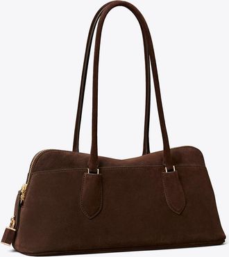 Tory Burch Henkeltasche im Querformat aus Wildleder mit Schloss