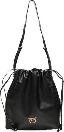 Pinko Schwarze Leder Zugbeutel mit Logo - - Bags - Damen - Schwarzk - ONE SIZE