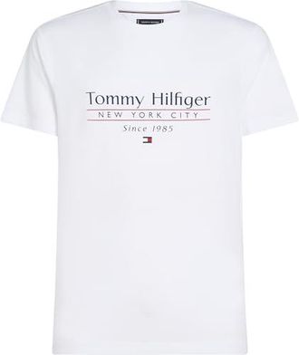 Tommy Hilfiger T-Shirt Manches Courtes Homme Center Stack Tee avec Col Ras-du-Cou, Blanc (White), XXL