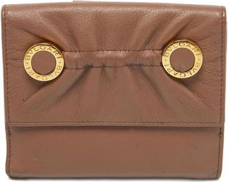 Bulgari portefeuille en cuir &agrave; gravures - Marron