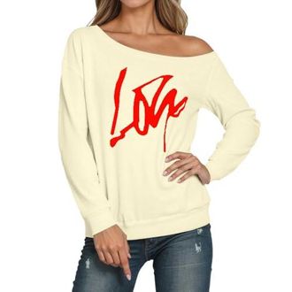 Generic T-shirts graphiques surdimensionn&eacute;s &agrave; manches longues pour la Saint-Valentin 2026, beige, XXL