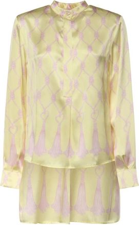 Genny Femme, Blouses et Chemises, Jaune, Taille: 40 FR Chemise Imprim&eacute;e &agrave; Pompons avec Col Cor&eacute;en