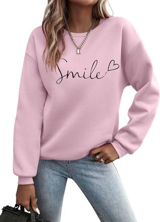 Minetom Pullover Damen Herbst Winter Sweatshirt Rundhals Langarm Pulli Frauen Oberteil Sweatshirts ohne Kapuze A Rosa XXL