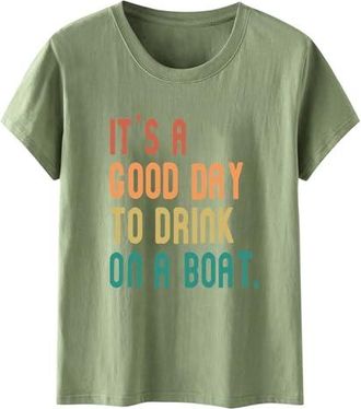 Generic T-shirt &agrave; manches courtes pour femme avec inscription &laquo; Its A Good Day to Drink On A Boat &raquo; - Coupe ample - Style d&eacute;contract&eacute; - Tendance - Pour l&eacute;t&eacute; -