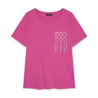 Fiorella Rubino Baumwoll-T-Shirt mit verzierter Tasche - - Tops - Damen - Rosa - L