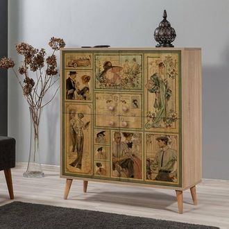 Dmora Sideboard Canopo 95x36x111 cm Braun 3 B&ouml;den 4 F&auml;cher