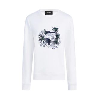 Karl Lagerfeld Femme, Sweatshirts et sweats &agrave; capuche, Blanc, Taille: 40 FR Felpa Natural Dibujo Villa