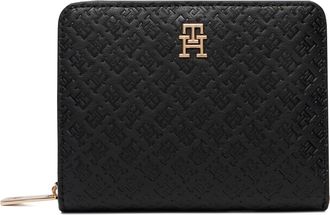Tommy Hilfiger Geldb&ouml;rse Tommy Hilfiger Th Icon Med Za W/Flap Mono AW0AW18474 Schwarz