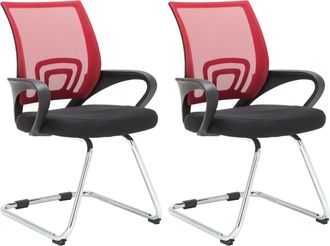 Clp 2er Set Freischwinger Eureka I Polsterstuhl mit Stoffbezug I Rückenlehne mit Netzbezug I Esszimmerstuhl mit Metallgestell, Farbe:rot