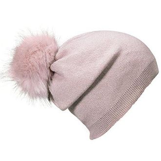 DonDon Bonnet dhiver avec pompon détachable à changer femme bonnet laine chaud et doux - Rose