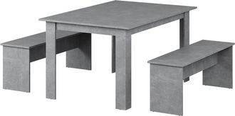 Vicco Esstisch Set Sentio, Beton, 137.6 x 92.8 cm mit 2 B&auml;nken