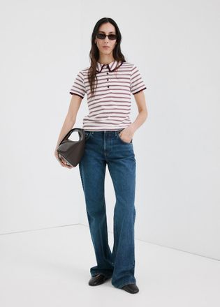 Mango Polo rayures festonn&eacute; bordeaux - Femme - XXS - MANGO