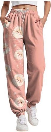 Generic Pantalon de Noël confortable pour femme, jogging élastique taille haute avec imprimé festif, pantalon de survêtement ample avec cordon de serrage pour