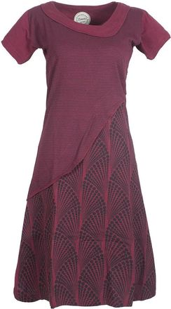 vishes Alternative Bekleidung - Damen Kurzarm Lagenlook Kleid Hippie Streifen Punkte Muster dunkelrot 40-42