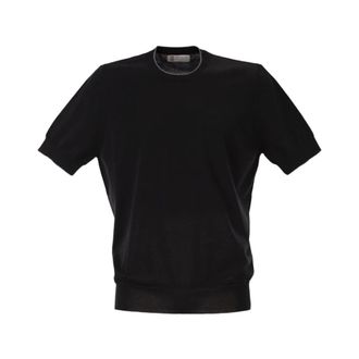 Brunello Cucinelli Homme, Pulls, Noir, Taille: 3XL T-shirt Ras du Cou C&ocirc;tel&eacute;