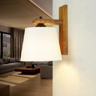 Licht-Erlebnisse Licht-erlebnisse - Applique dint&eacute;rieur Beverely en bois et en tissu blanc au design scandinave E27 - Ch&ecirc;ne rustique, Ecru