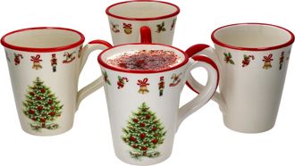 MamboCat Maestro Natale 4er Set Kaffeebecher I 340ml, Höhe 12cm I italienische Keramik-Becher mit Henkel für 4 Personen I Tassen mit Weihnachtsdekor für Glühwe