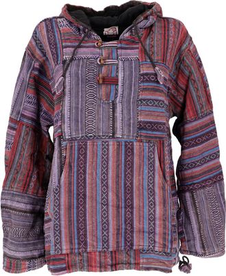 Guru Shop Goa Unisex Kapuzenshirt, Stonewash Patchwork Baja Hoody - Violett, Herren, Baumwolle, Size:M