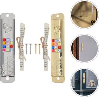 OSALADI 2 Satz Handgefertigte Metall Mezuzah mit Schriftrolle J&uuml;dische T&uuml;rdekoration Antikes Design Silber und Goldfarben Kompakte Judaica f&uuml;r Haust&uuml;rschutz