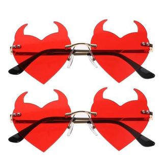 Valiclud Lot de 2 Lunettes de Soleil sans Monture de Coeur Diable Plastique L&eacute;ger Verres Rouges Lunettes de Soir&eacute;e Disco pour Femme Protection Solaire Accessoi