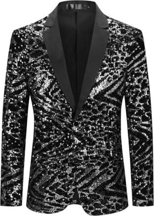 AlltheMen Blazer Homme à Paillettes Casual Veste de Smoking Slim Fit Dorés pour Soirée 41 Noir M