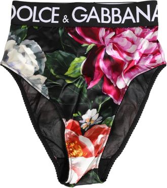 Dolce & Gabbana Femme, Sous-v&ecirc;tements, Multicolore, Taille: 36 FR Culotte noire &agrave; taille haute &agrave; imprim&eacute; floral