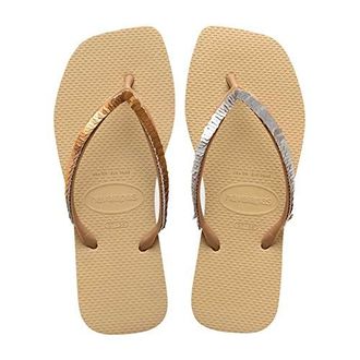 Havaianas Slim Square Magic Sequin Sandales &agrave; orteils pour femme Beige/dor&eacute; - 39/40 - Sandales &agrave; orteils