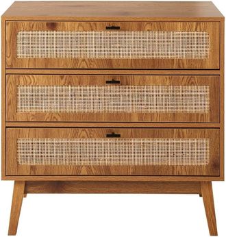 Calicosy Kommode mit 3 Schubladen mit Fronten aus natürlichem Rattan und Füßen in Holzoptik - L 80 x T 39 x H 79 cm - natürliches und elegantes Design - Kollek