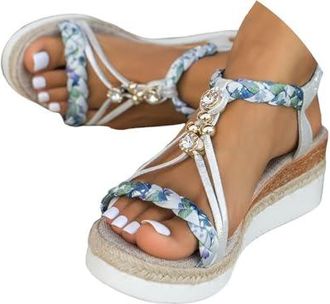 Generic Sandales compensées à large largeur pour femme, sandales dété habillées à bout ouvert et perles pour femme, chaussures de marche vintage antidérapante