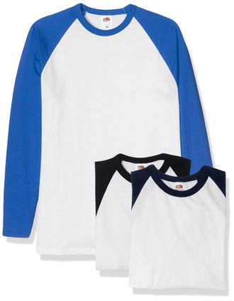 Fruit Of The Loom Herren Baseball Classic Langarm T-Shirt 3er Pack, Weiß Schwarz/Weiß Marineblau/Weiß Königsblau, XX-Large, Weiß, Schwarz/Weiß, Marineblau/Weiß, Königsb