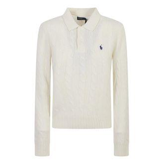 Ralph Lauren Pull Col Rond en Laine et Cachemire &agrave; Motifs C&acirc;bl&eacute;s - Femme - Pulls - Blanc - Taille: 38 FR
