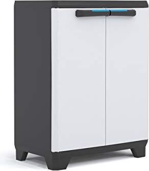 Keter Linear Kunststoffschrank, niedrig, hellgrau/schwarz/blau, 68 x 39 x 90 cm