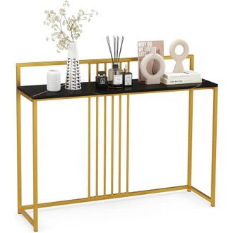Costway Table Console, Console Meuble Entr&eacute;e en Faux Marbre, Design G&eacute;om&eacute;trique Moderne, Cadre en M&eacute;tal Dor&eacute;, Kit Anti-Basculement Inclus, pour Entr&eacute;e