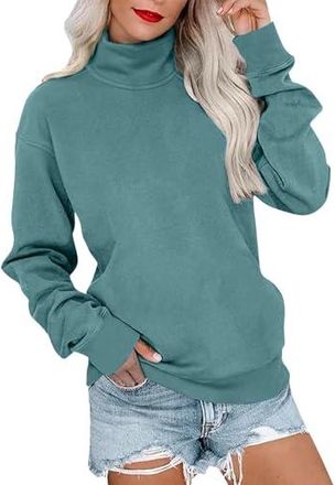 Generic Sweatshirts pour femmes, pulls pour femmes, couleur unie, haut surdimensionn&eacute;, col rond, manches longues, automne hiver, d&eacute;contract&eacute;, confortable, ten
