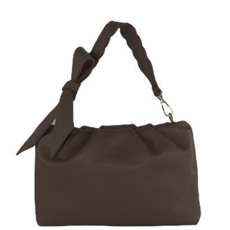 modamoda.de T254 - ital. Damen Henkeltasche Klein aus Leder, Farbe:Dark Chocolate